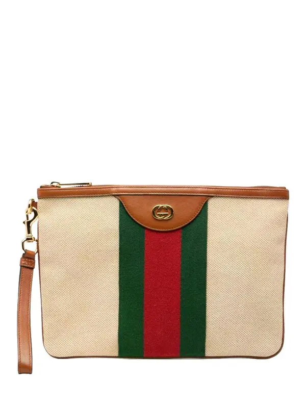 Gucci Canvas Interlocking G Web Clutch - Brown