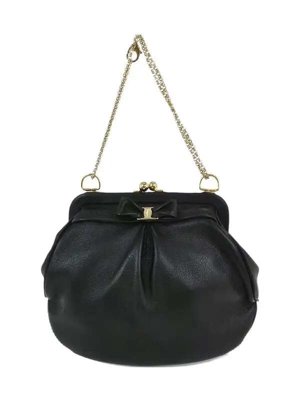 FERRAGAMO 1990-2000s Kiss Lock Shoulder Bag - Black