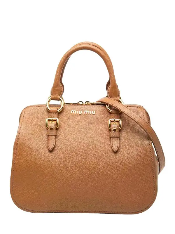 Miu Miu Goatskin Madras Bowler Bag Satchel - Brown