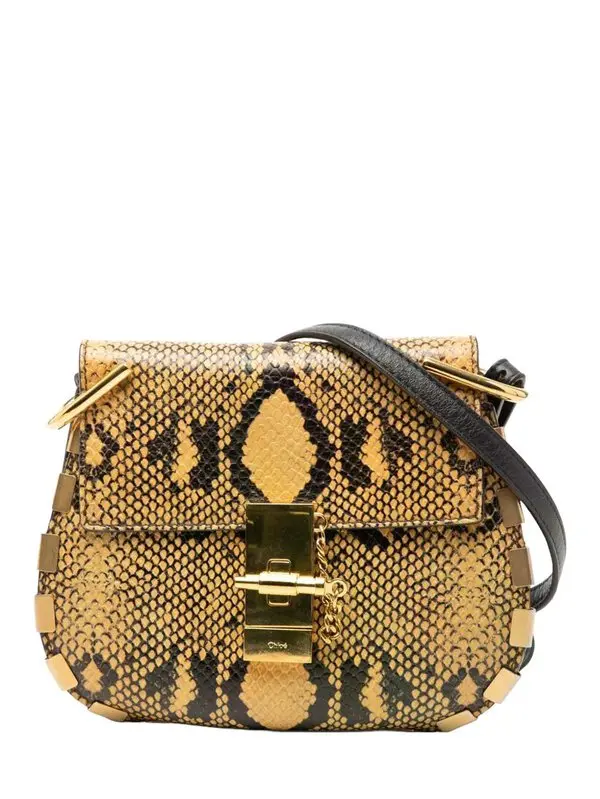 Chloé 2018 Small Python Embossed Leather Drew Crossbody Bag - Yellow