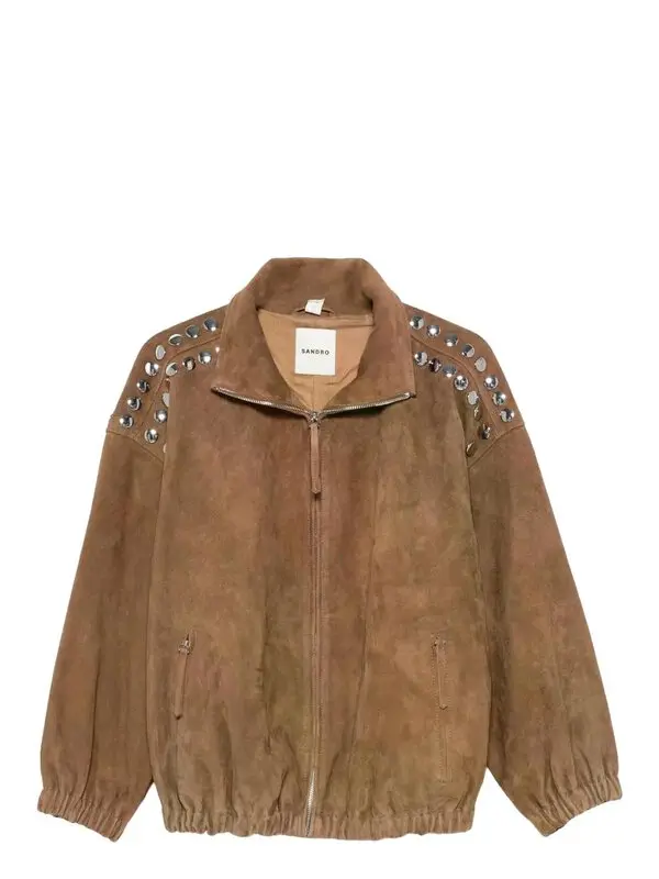 Sandro Studded Suede Zip-up Jacket - Brown