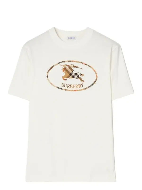 Burberry Check Knight Stamp Cotton T-shirt - Chalk White