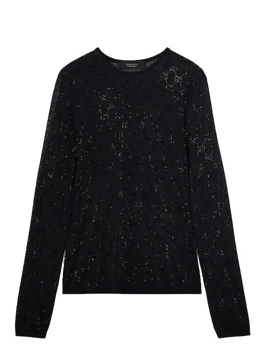 Gucci Gg Crystal Embroidered Top - Black