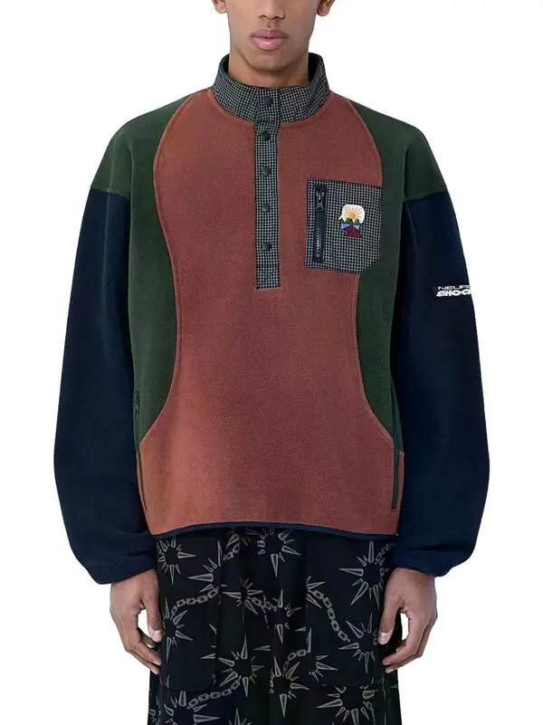 BRAIN DEAD Contrasting-panel Button-placket Sweatshirt - Brown