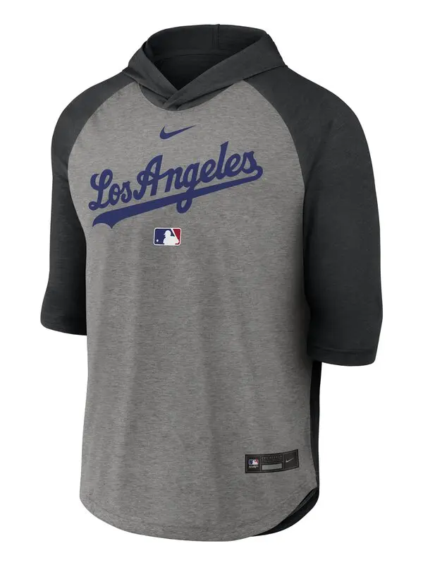 Nike Los Angeles Dodgers Authentic Collection Flux Dri-fit Mlb 3/4-sleeve Hooded T-shirt - Black