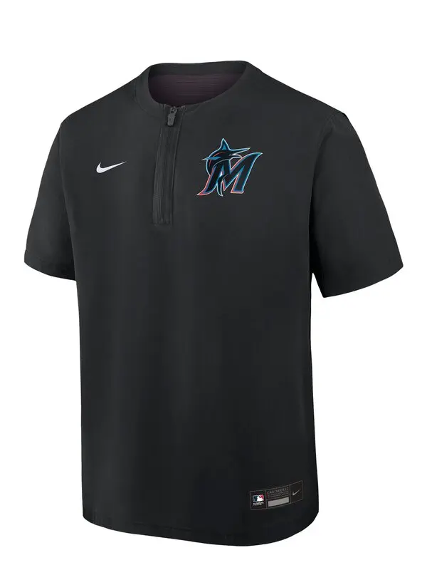 Nike Miami Marlins Authentic Collection Dri-fit Mlb 1/4-zip Short-sleeve Windshirt - Black