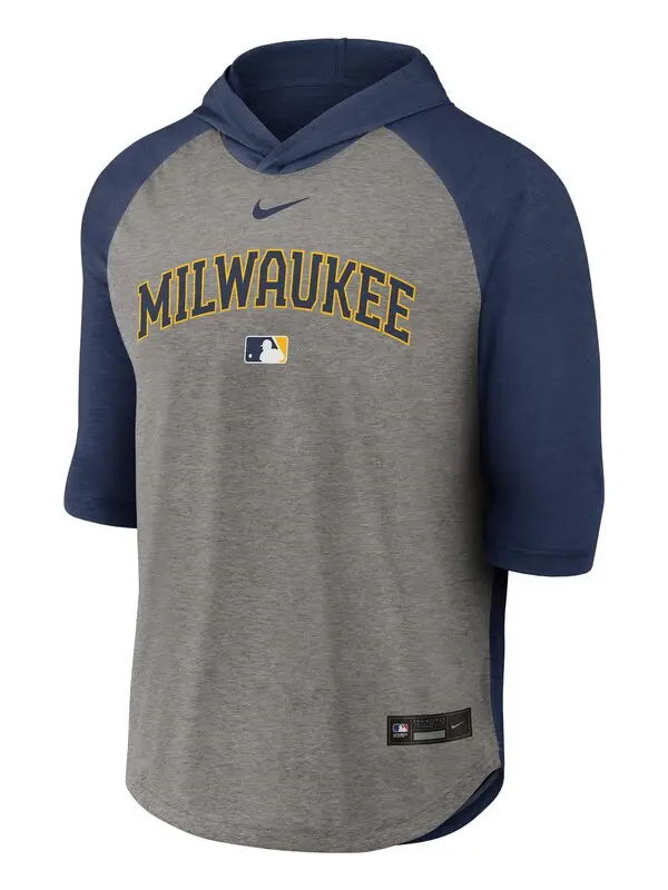 Nike Milwaukee Brewers Authentic Collection Flux Dri-fit Mlb 3/4-sleeve Hooded T-shirt - Blue