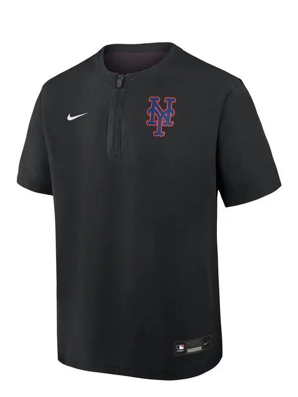 Nike New York Mets Authentic Collection Dri-fit Mlb 1/4-zip Short-sleeve Windshirt - Black