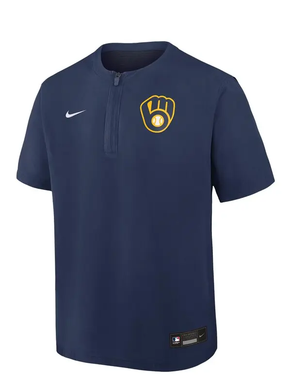 Nike Milwaukee Brewers Authentic Collection Dri-fit Mlb 1/4-zip Short-sleeve Windshirt - Blue