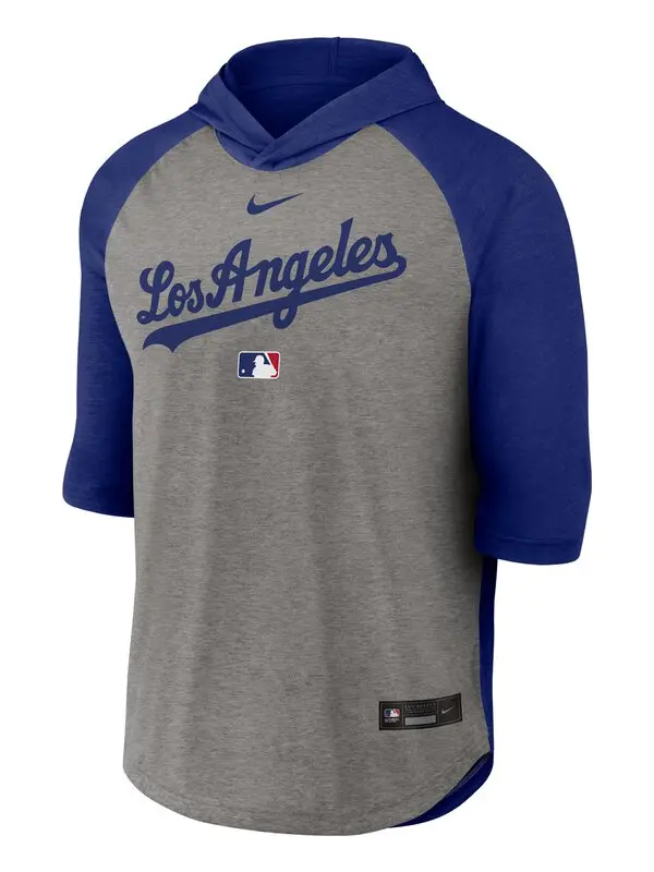 Nike Los Angeles Dodgers Authentic Collection Flux Dri-fit Mlb 3/4-sleeve Hooded T-shirt - Blue