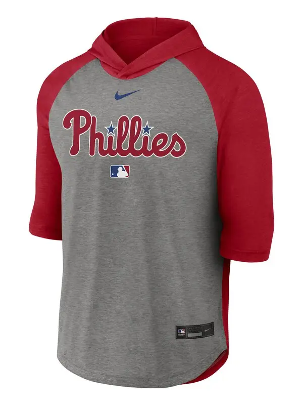 Nike Philadelphia Phillies Authentic Collection Flux Dri-fit Mlb 3/4-sleeve Hooded T-shirt - Red