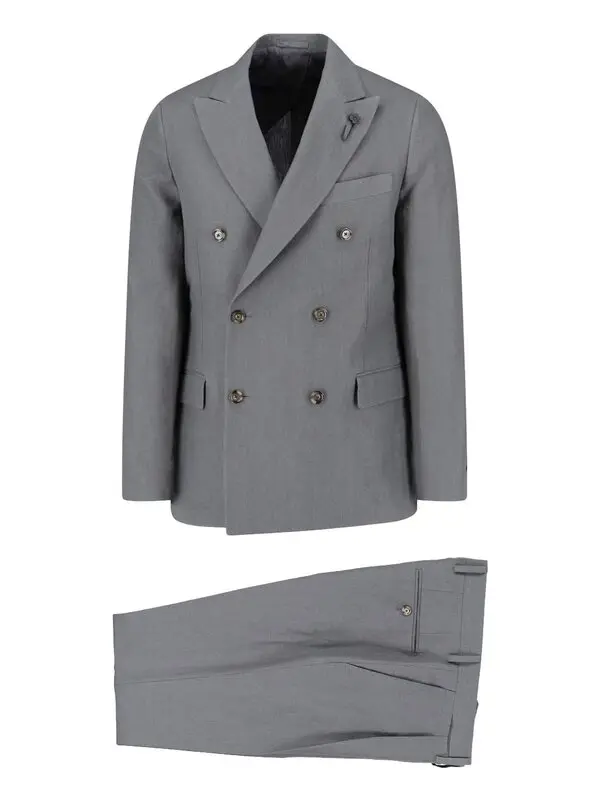 LARDINI Double-breasted Linen Suit - Gray