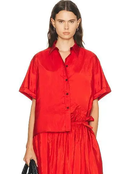 JIL SANDER Short Sleeve Button Up Top - Flame