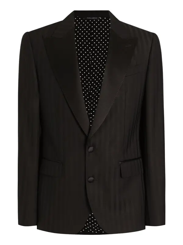 Dolce & Gabbana Pekin Wool Jacquard Single-breasted Sicilia Light Jacket - Black