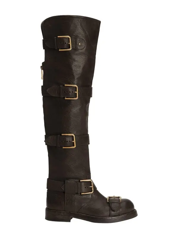 Dolce & Gabbana Horse Leather Buckle Boots - Brown