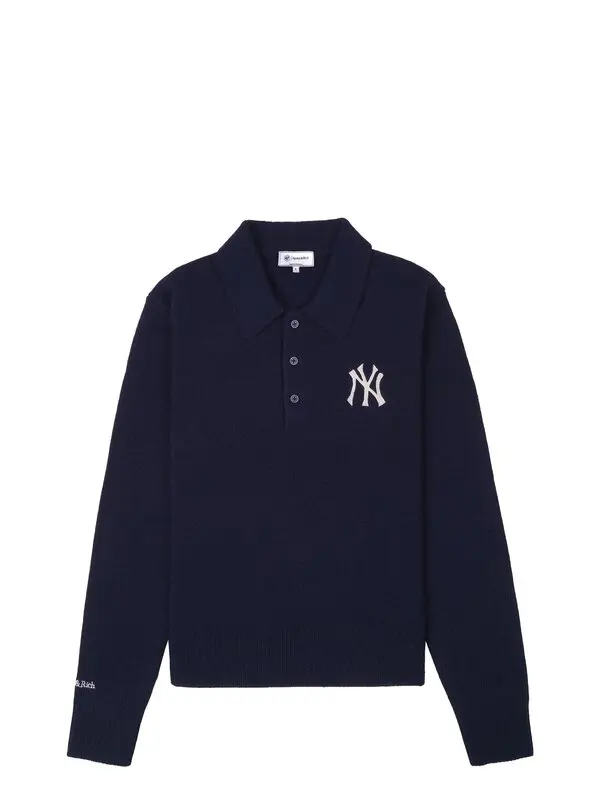 SPORTY & RICH Yankees Cashmere Polo Sweatshirt - Navy