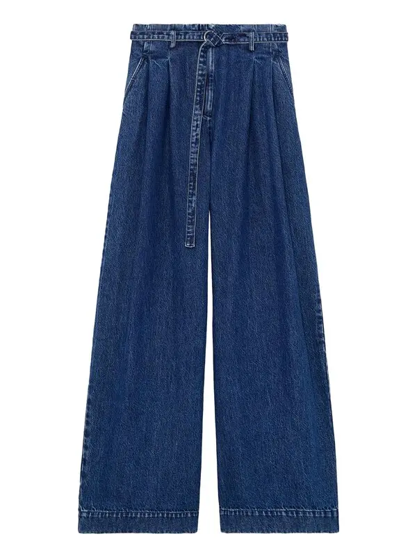 GWYN Ultrawide Pleated Jeans - Medium Blue Denim