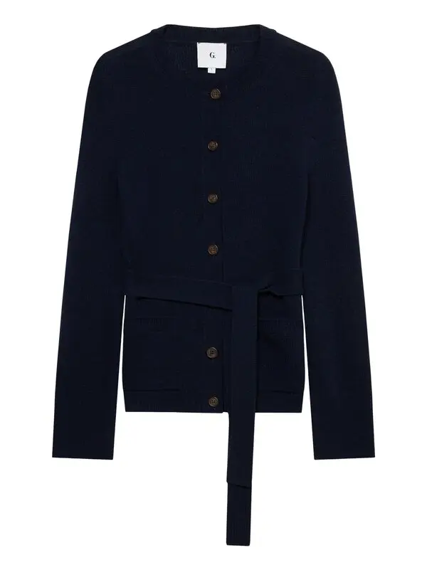 GWYN Slim Belted Cardigan - Navy