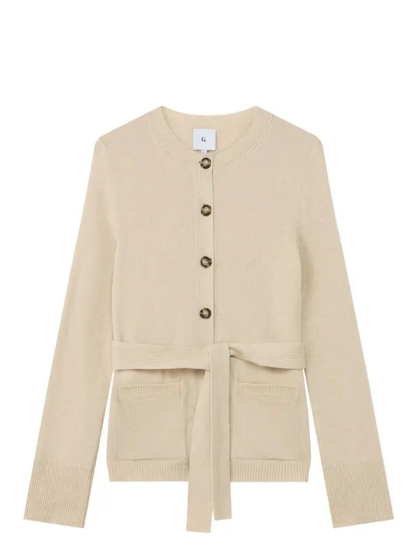 GWYN Slim Belted Cardigan - Oat