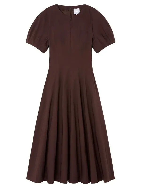 GWYN Seamed Cotton Poplin Midi Dress - Dark Brown