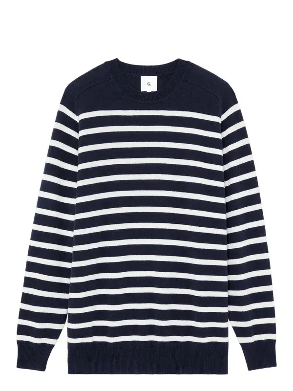 GWYN Oversized Striped Cashmere Crewneck - Navy,ivory