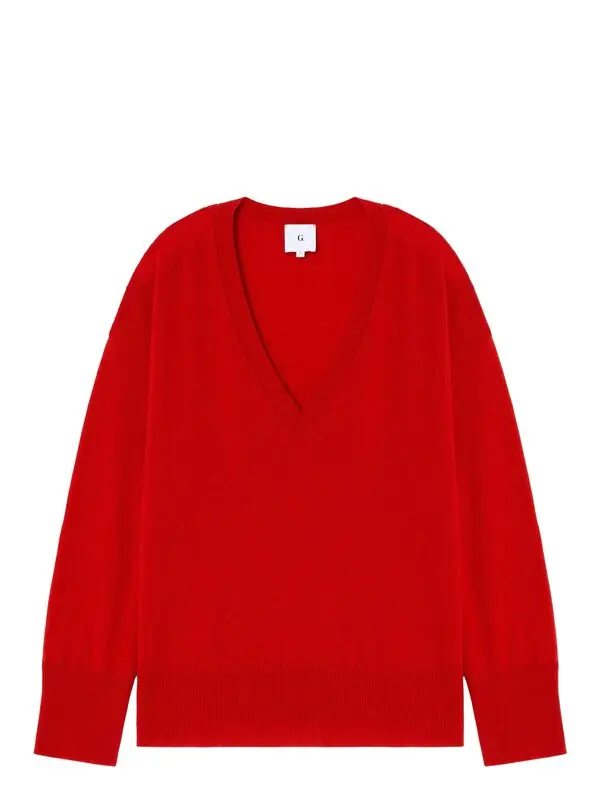 GWYN Oversized V-neck Cashmere Sweater - Red