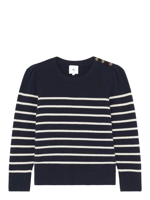 GWYN Striped Crewneck Sweater - Navy,ivory