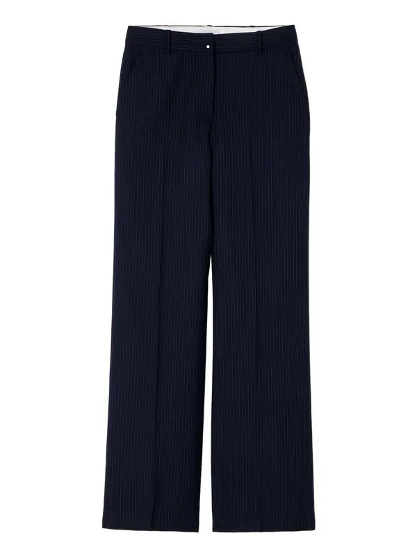 GWYN Pinstriped Virgin Wool Wide Leg Trousers - Navy Pinstripe