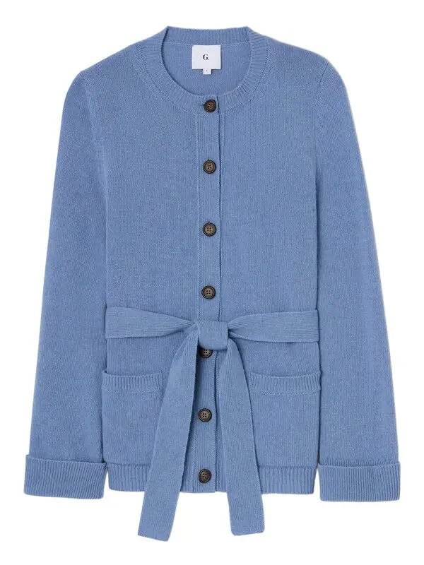 GWYN The Slim Belted Cardigan - Ocean Blue
