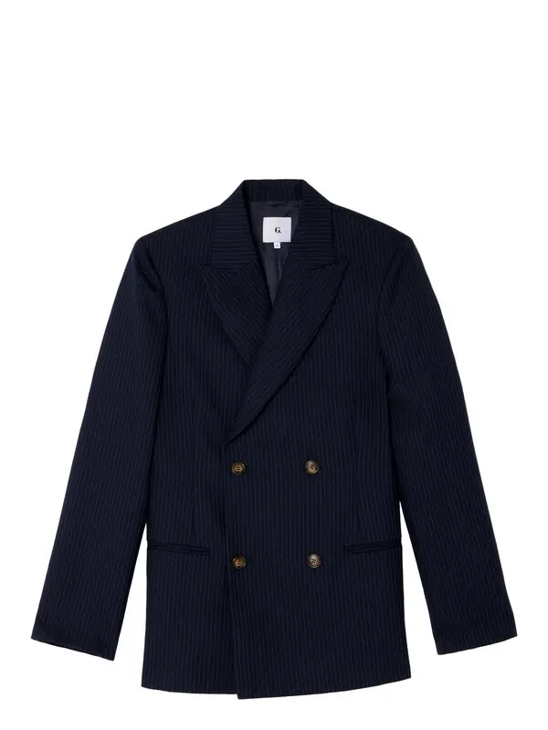 GWYN Pinstripe Virgin Wool Jude Blazer - Navy Pinstripe