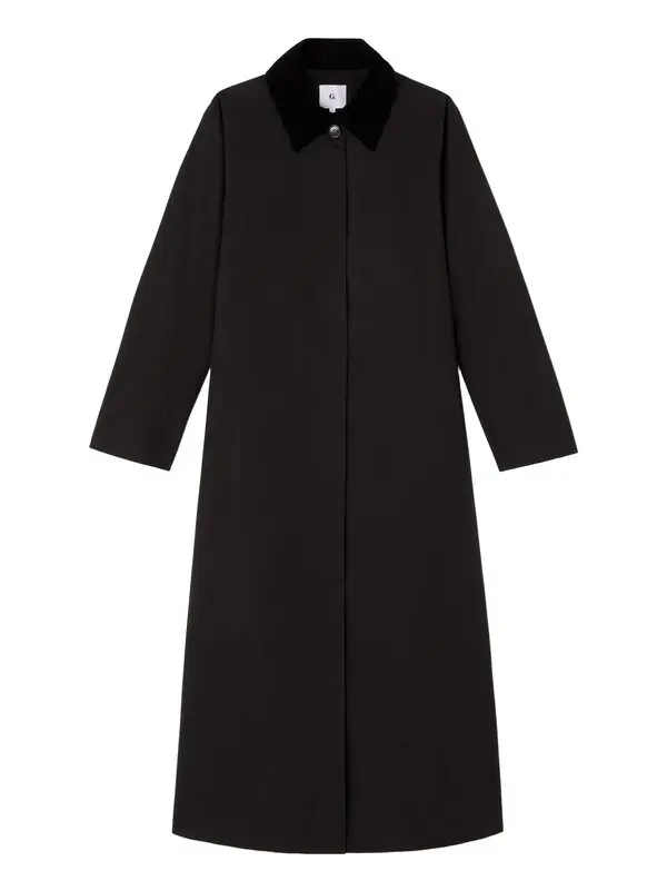 GWYN Corduroy-collar A-line Coat - Black