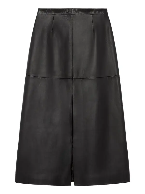GWYN Samira Leather Midi Skirt - Black