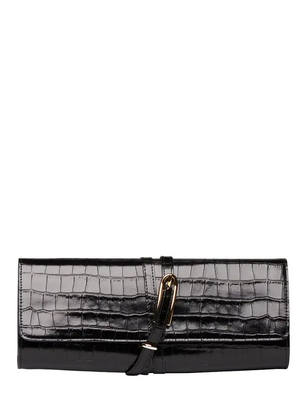 LIFFNER Belted Crocodile-embossed Leather Clutch - Black Gold Hardware
