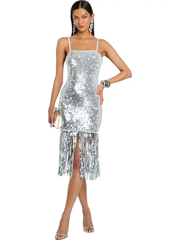 Retrofete Nalu Sequin Fringe Crochet Dress - White/silver