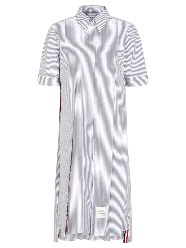 Thom Browne Striped Cotton-seersucker Midi Shirt Dress - Navy