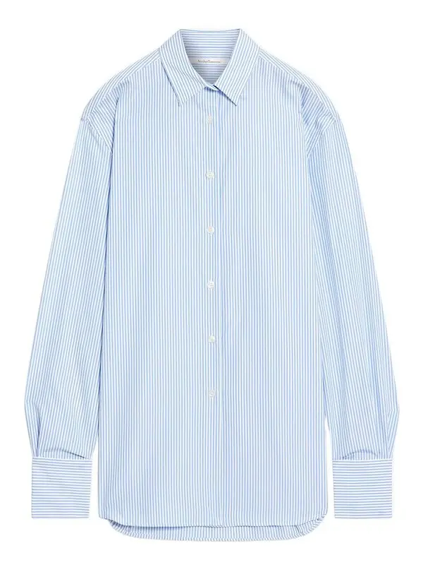 Another Tomorrow Striped Cotton-poplin Shirt - Light Blue