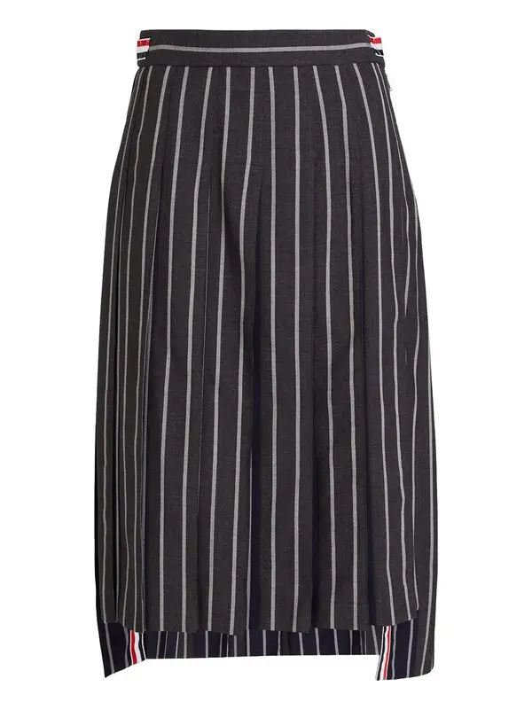Thom Browne Pleated Striped Wool Midi Skirt - Dark Gray