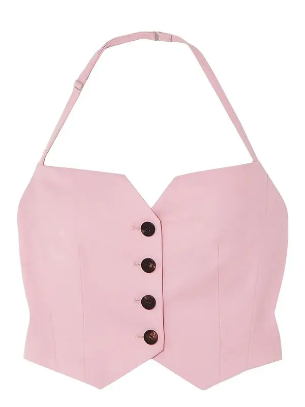 Lvir Cropped Twill Halterneck Top - Pastel Pink