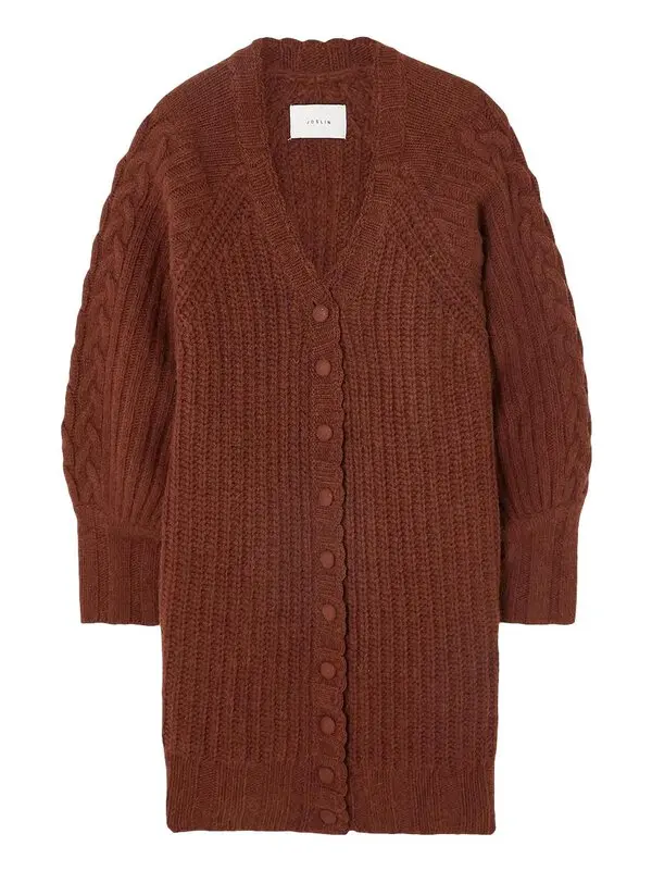 JOSLIN Moira Ribbed Merino Wool-blend Cardigan - Brown