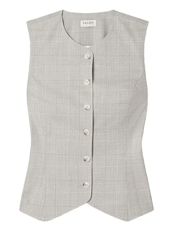 SALON 1884 Rideau Checked Wool Vest - Beige