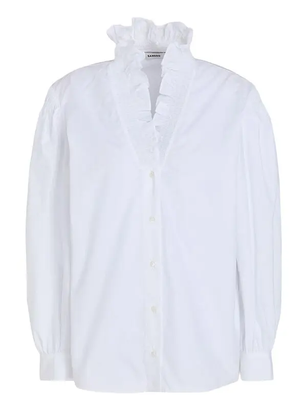 Sandro Ruffled Cotton-poplin Blouse - White
