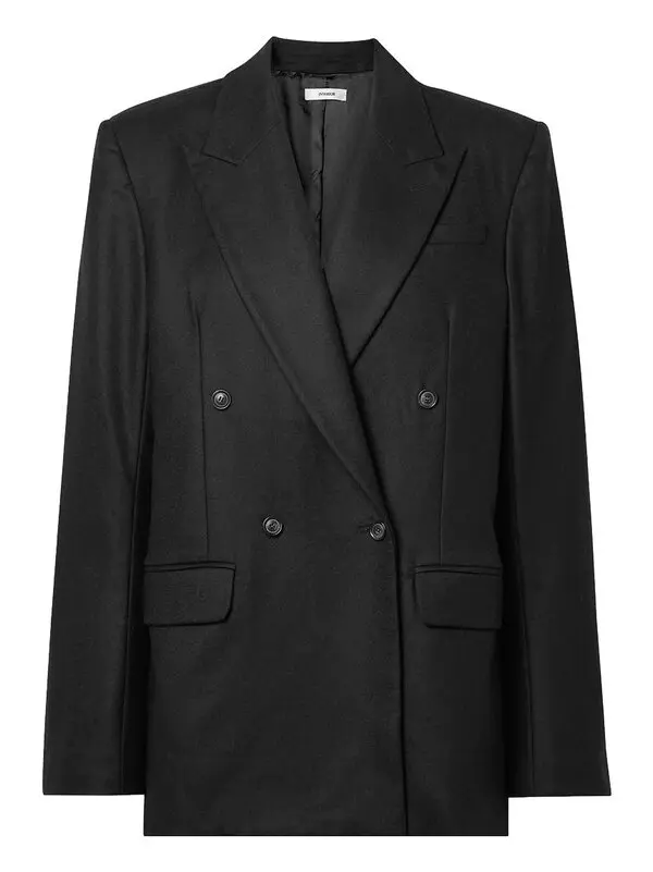 INTERIOR The Ren Double-breasted Wool-twill Blazer - Black