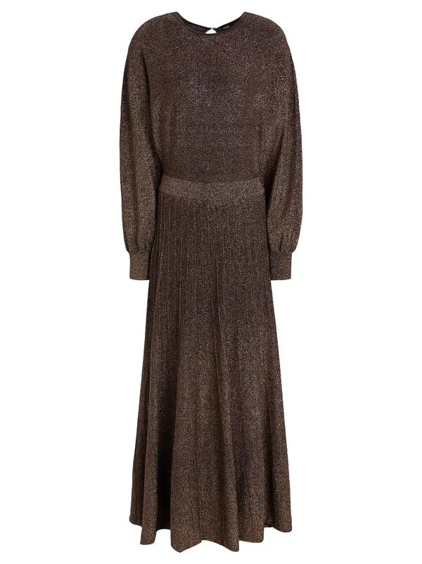 Maje Metallic Knitted Maxi Dress - Chocolate