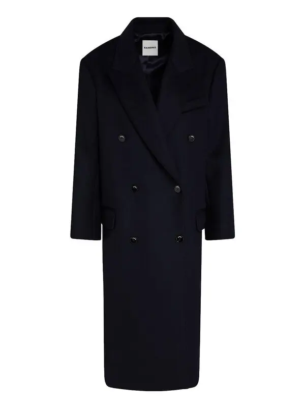 Sandro Double-breasted Wool-blend Felt Coat - Navy