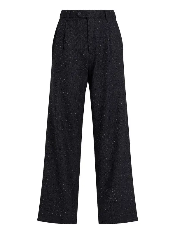 Sandro Crystal-embellished Herringbone Wool-flannel Pants - Charcoal