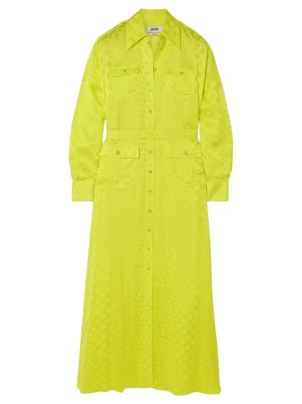 Christopher John Rogers Belted Polkadot Satin-jacquard Maxi Shirt Dress - Bright Yellow