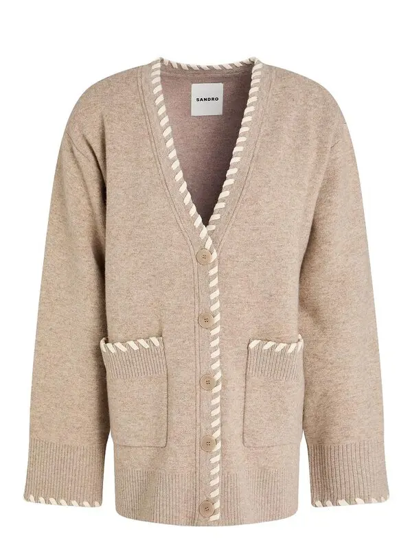 Sandro Whipstitched Knitted Cardigan - Beige