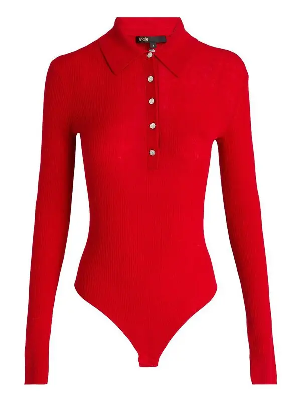 Maje Ribbed Wool And Silk-blend Bodysuit - Red