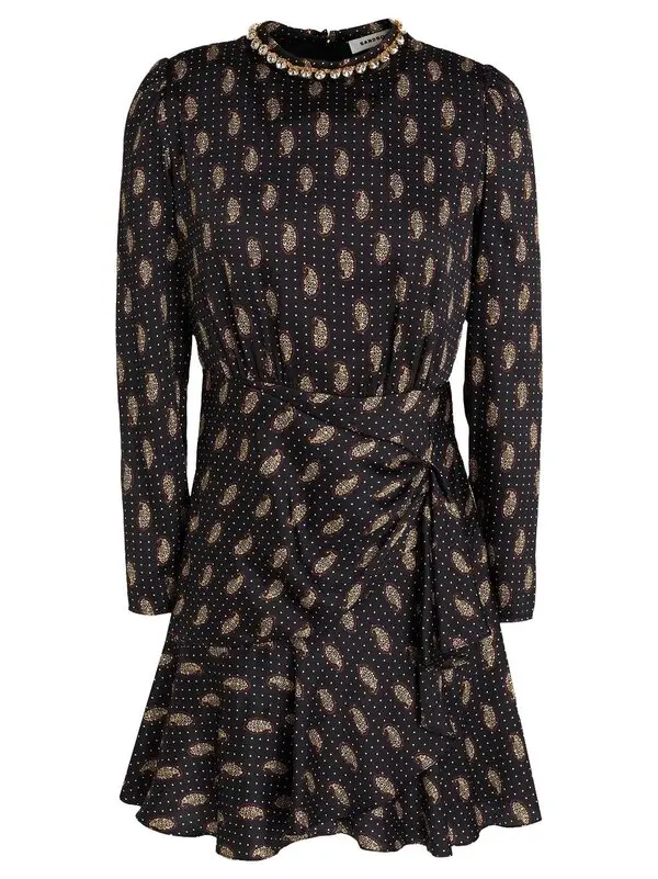 Sandro Crystal-embellished Paisley-print Mini Dress - Black