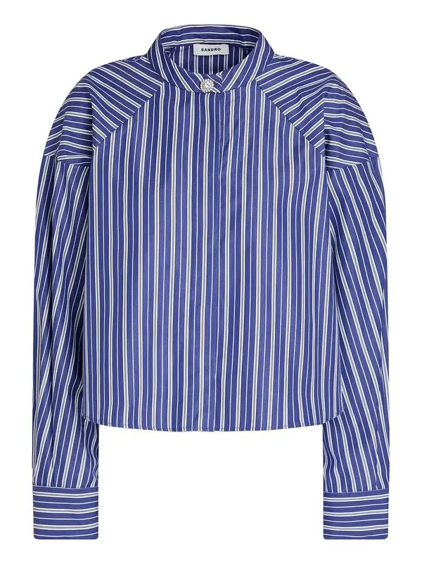 Sandro Cropped Striped Cotton-poplin Shirt - Indigo